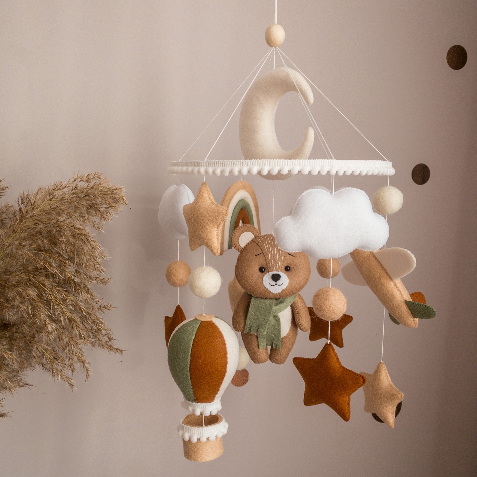 Teddy Bear Baby Mobile Blue Crib Mobile for Boy Felt Bear Crib Mobile ...