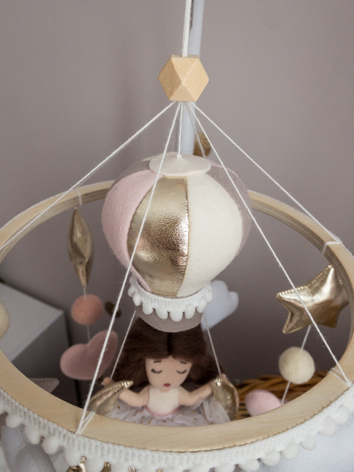 Pink Baby Mobile With Fairy Doll Pink Hearts Nursery Mobile Wizard Girl ...