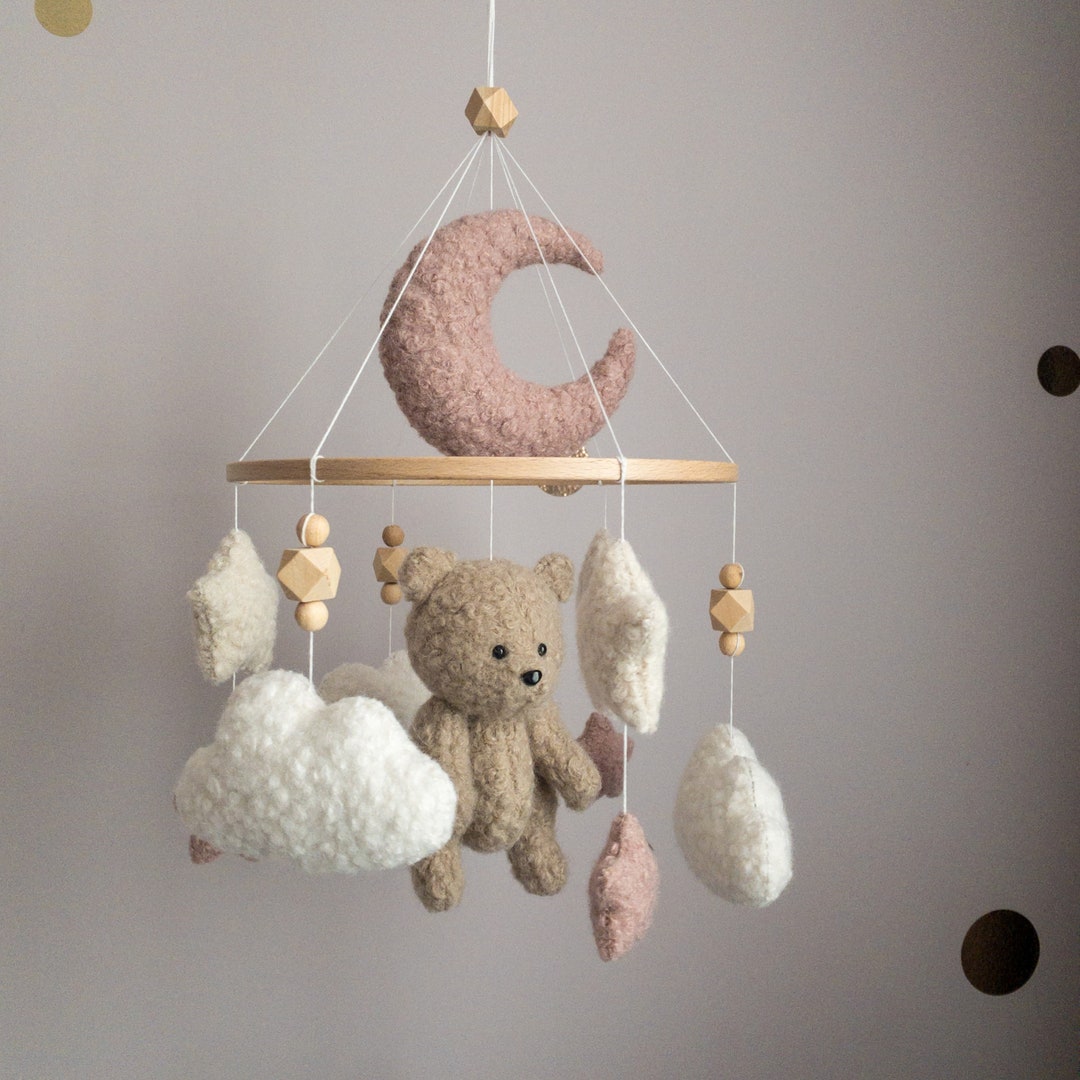 Pink Plush Mobile With Bear for a Baby Girl's Room, Teddy Bear Baby ...