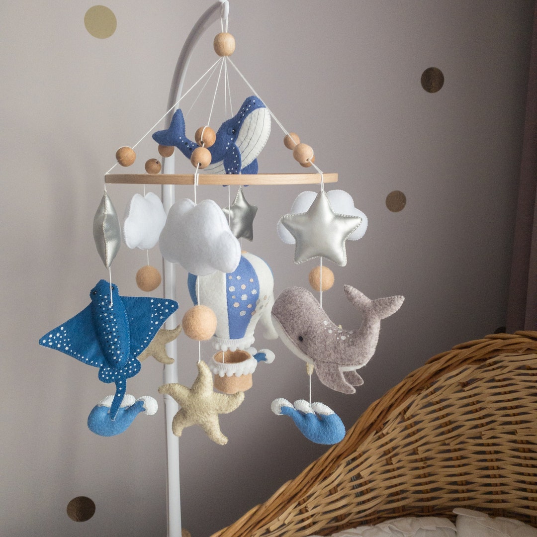 Ocean Baby Mobile for Boy, Blue Whale Nursery Mobile, Felt Sea Crib ...