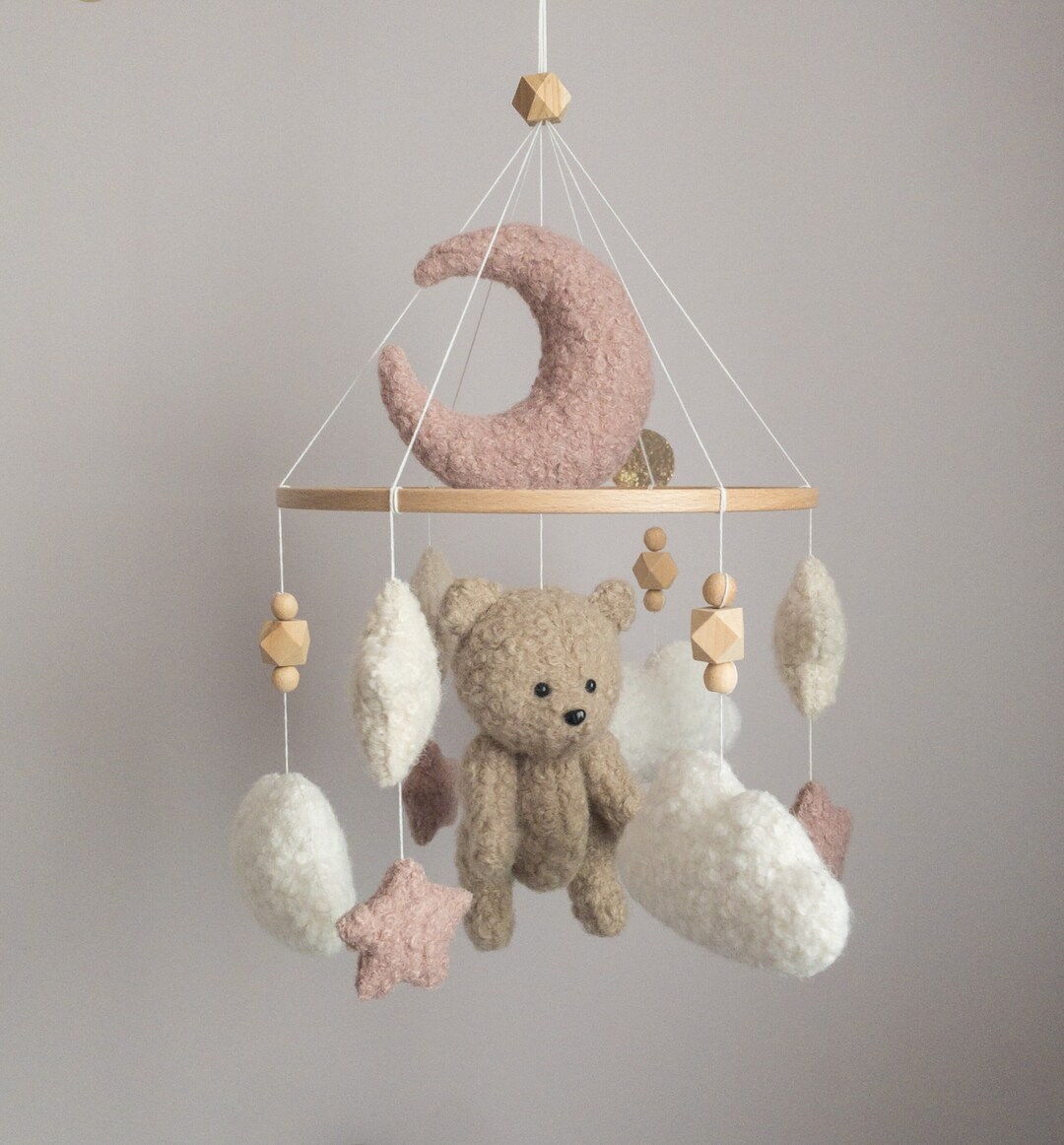 Boucle Baby Mobile Pink Girl Mobile Teddy Bear Baby Mobile Neutral ...