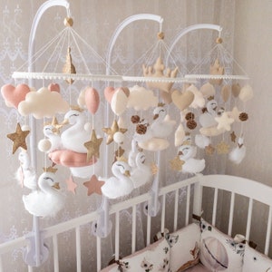 Swan Baby Mobile Girl Swan Nursery Hanging Toy Swan Lilac Nursery Decor ...