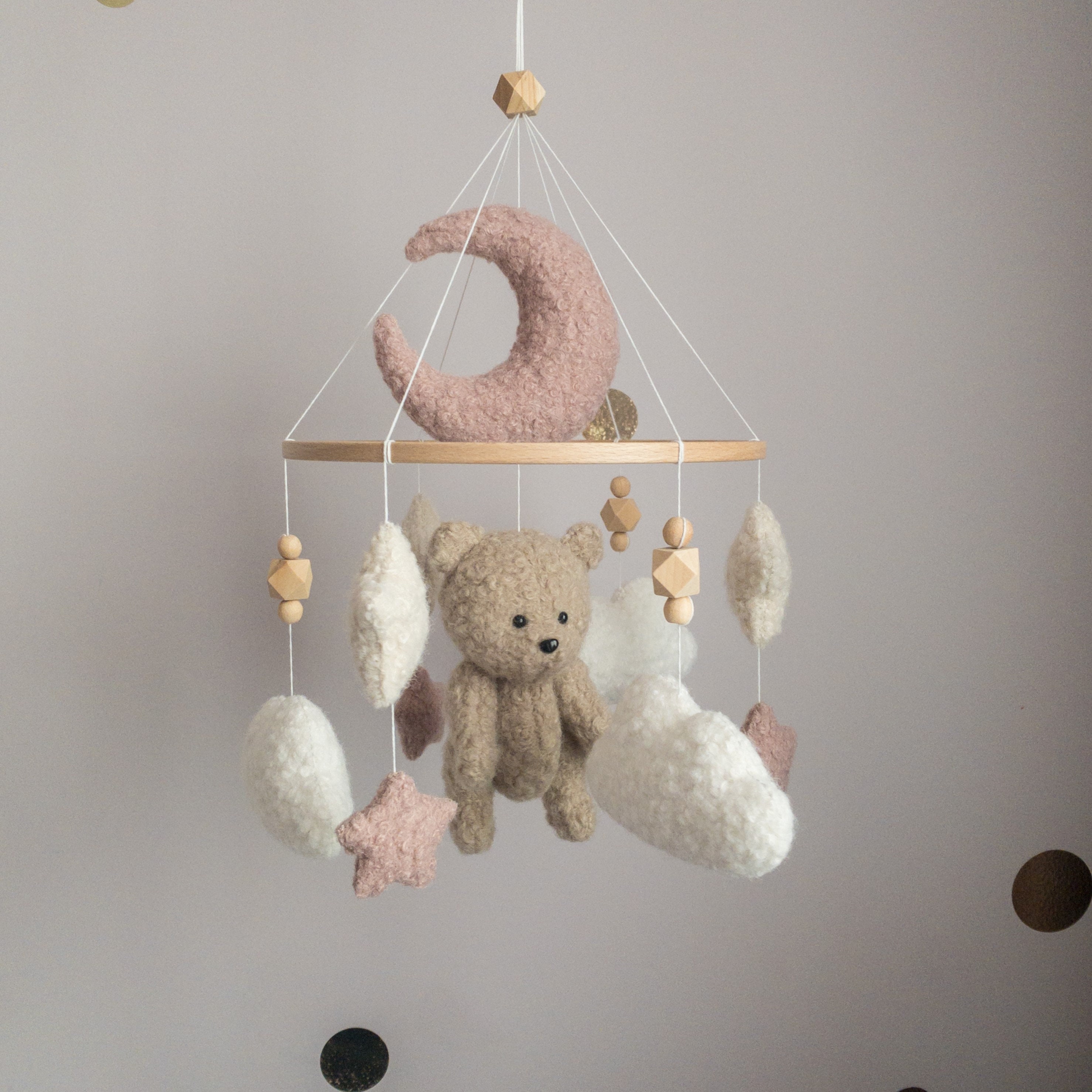 Pink Plush Mobile With Bear for a Baby Girl's Room, Teddy Bear Baby ...