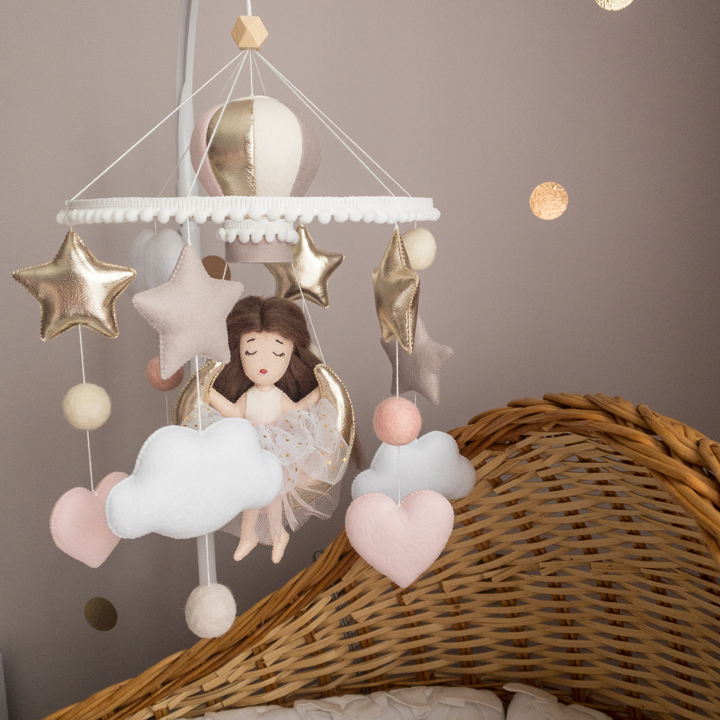 Pink Baby Mobile With Fairy Doll Pink Hearts Nursery Mobile Wizard Girl ...