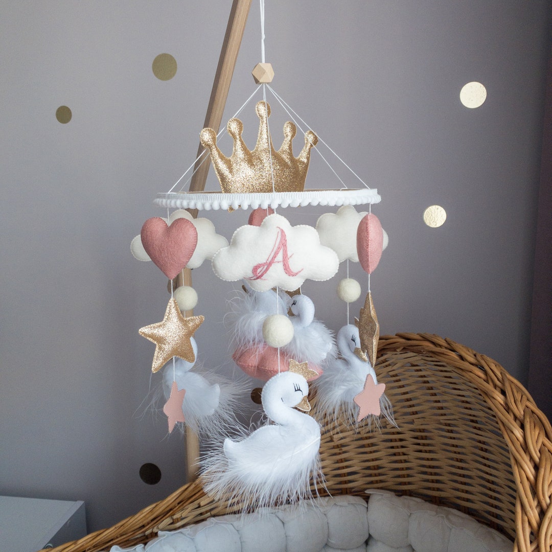 Personalized Swan Baby Mobile for Girl, Swan Crib Mobile, Pink Nursery ...