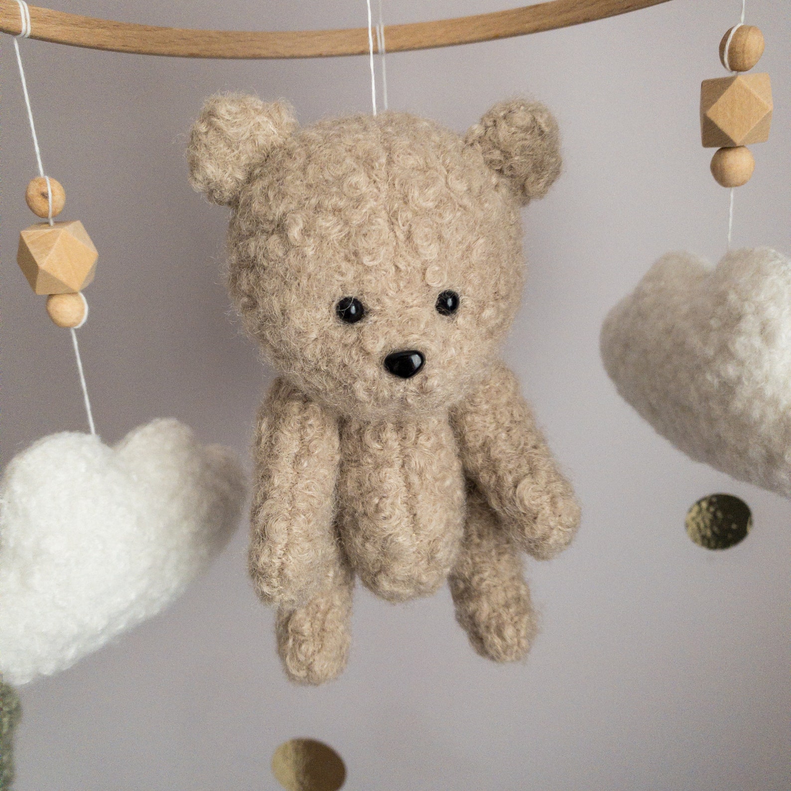 Teddy Bear Nursery Mobile Boucle Cloud Mobile Green Boucle Crib Mobile ...