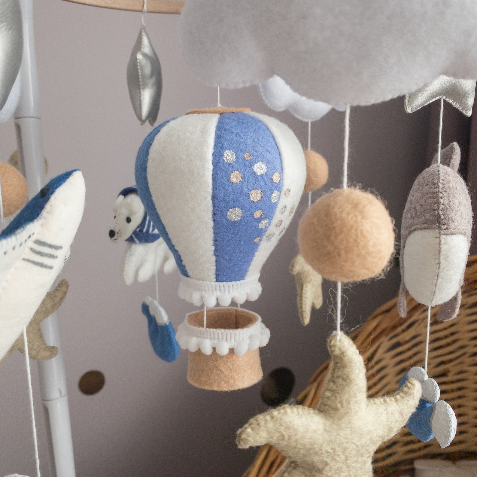 Whale Baby Mobile Ocean Nursery Mobile Felt Baby Boy Mobile Sea Waves ...