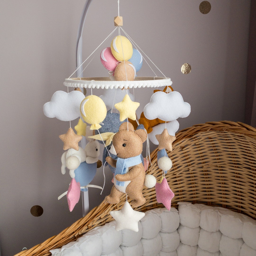 Colorful Girl Crib Baby Mobile Cute Animals Mobile Pink Blue Yellow ...