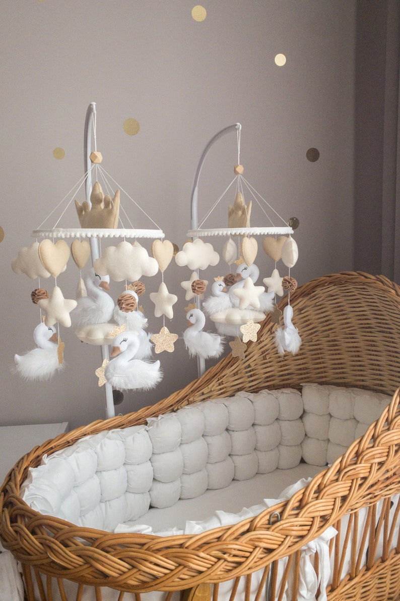Swan Baby Mobile for Girl's Nursery, Pink Princess Nursery Mobile, Gold ...