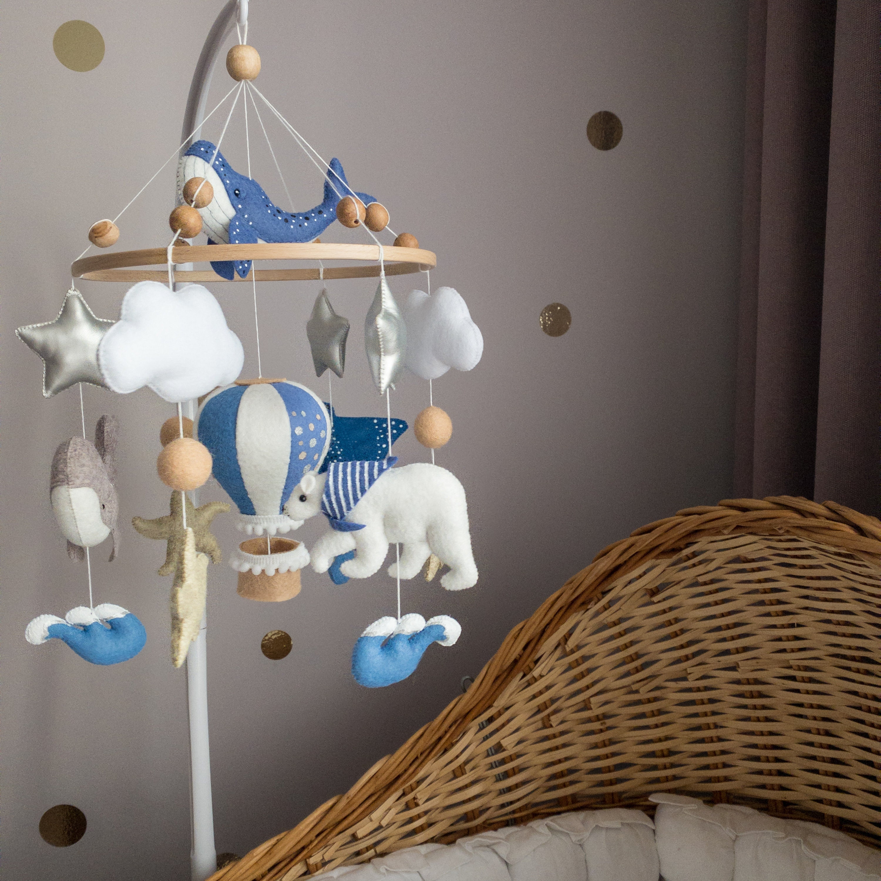 Whale Baby Mobile Ocean Nursery Mobile Felt Baby Boy Mobile Sea Waves ...