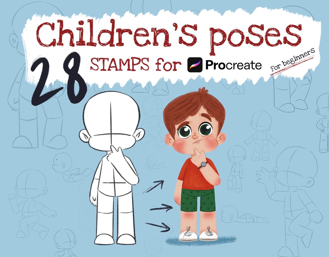 Childrens Poses Stamp for Procreate Kids Poses Brushes Procreate ...
