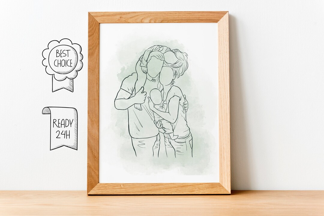 Custom Line Family Portrait From Photo Custom Digital Family - Etsy