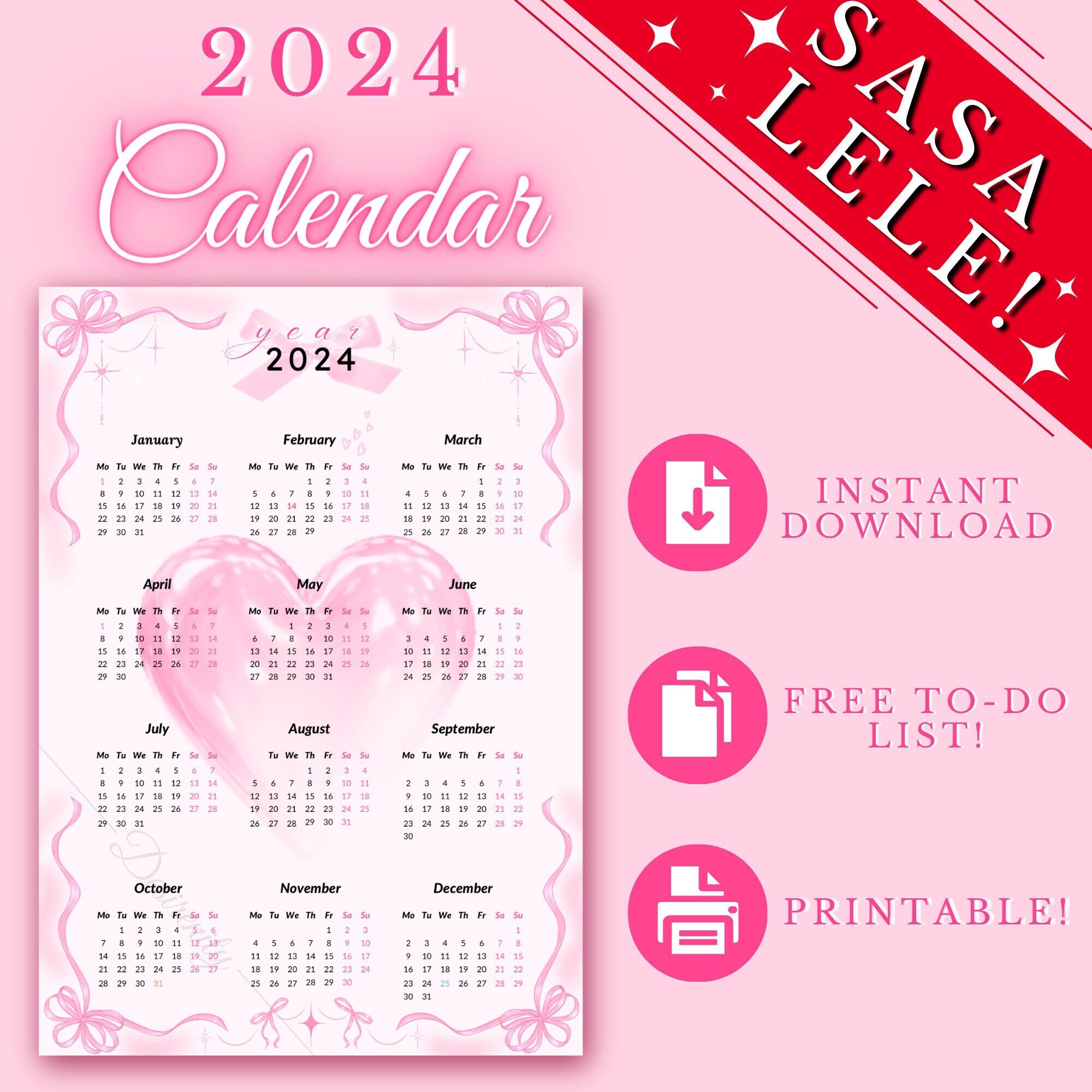 Coquette 2024 Calendar Freebie To-do List Plan With These - Etsy