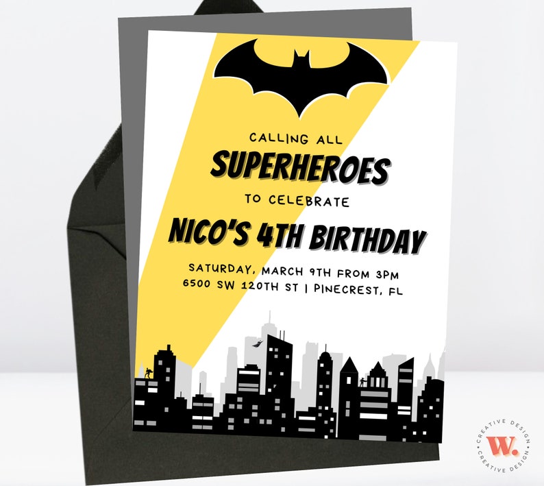 Batman Birthday Party Invitation Canva Editable Template Instant ...