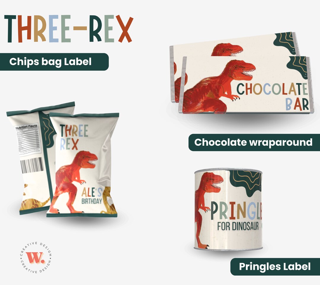 Three-rex Dinosaur Snacks Template Chips Bag Tag Template Chocolate Bar ...