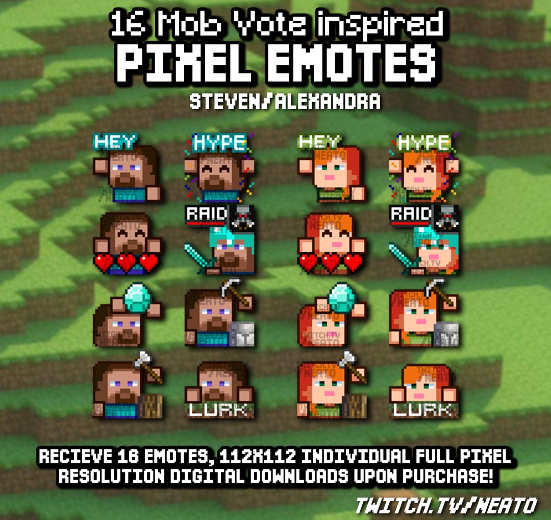 16 PIXEL Emotes for Minecraft Streamers mob Vote Inspired - Etsy