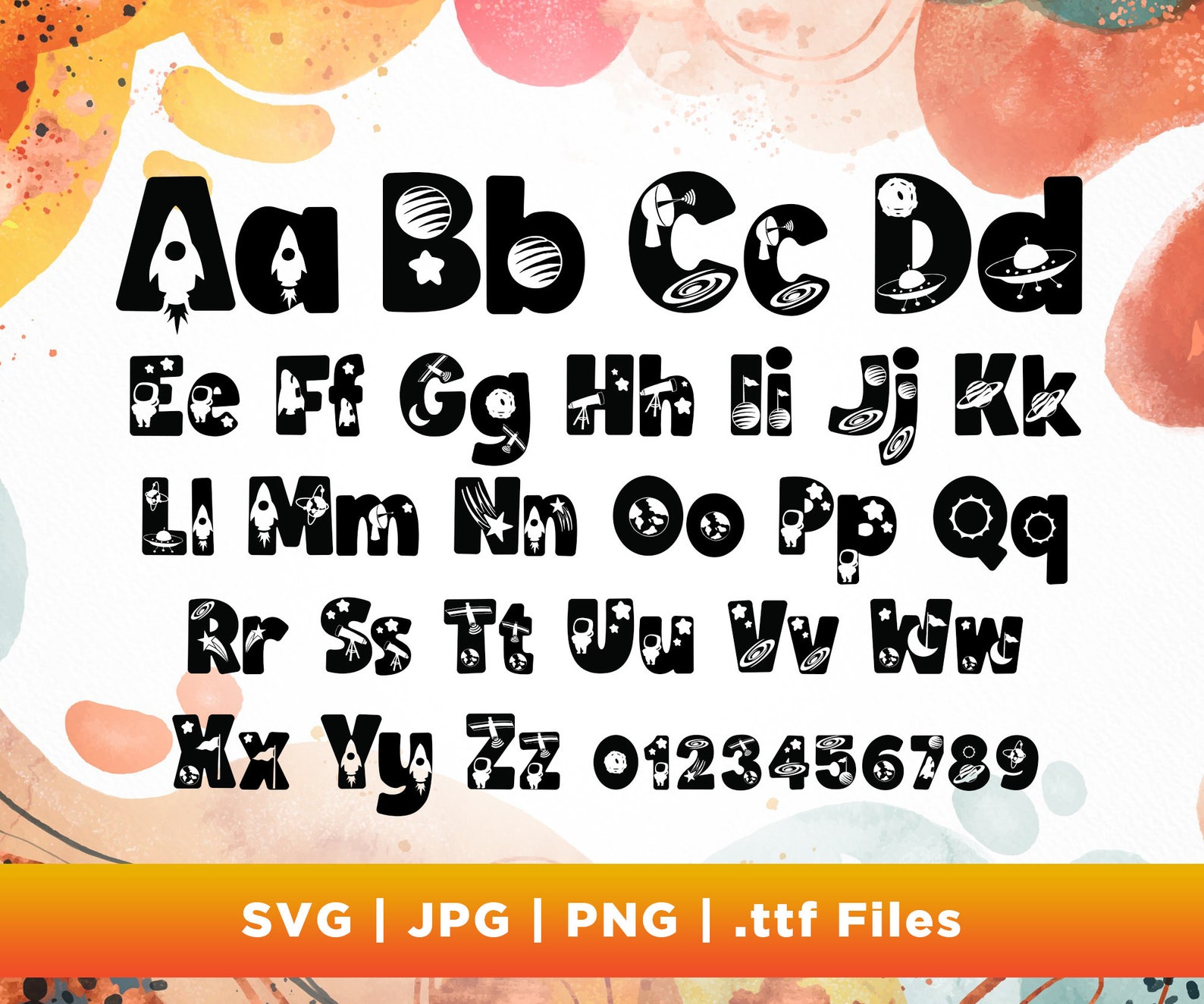 Alfabeto espacial SVG, Fuente SVG, Números, Letras, Nave espacial ...