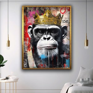 Monkey King Canvas Print, Banksy Monkey Canvas Print Ready to Hang Wall ...