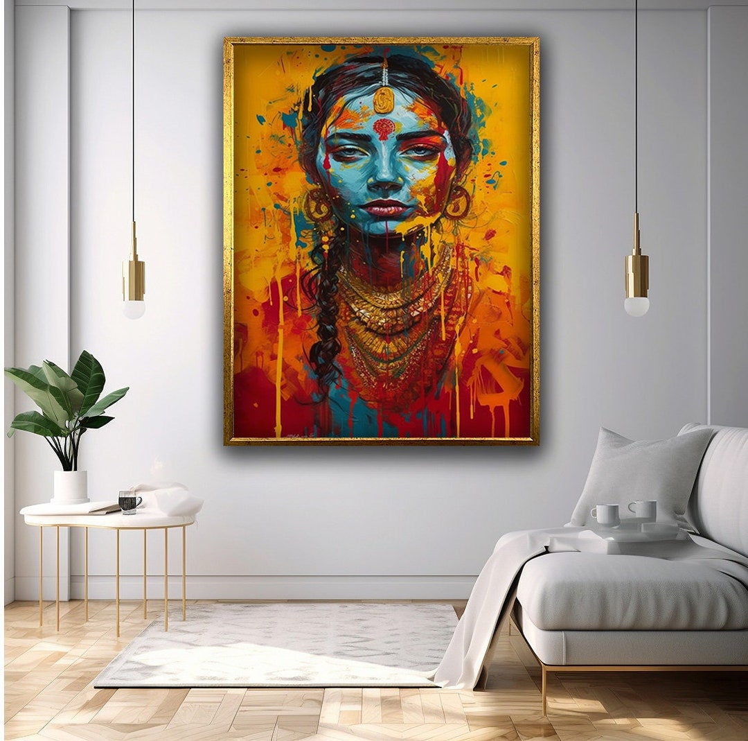 Native American Woman Canvas Room Decor, Painted Woman Canvas Print Art ...