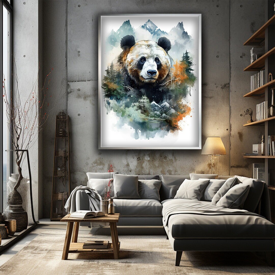 Black and White Panda Canvas Print Art, Huge Panda Canvas Print Ready ...