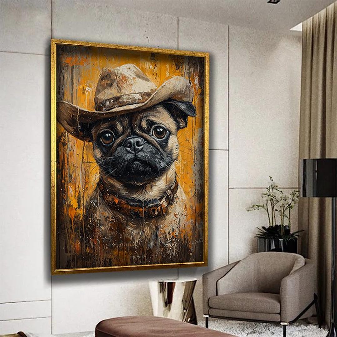 Cowboy Pug Canvas – Western Dog Wall Art – Rustic Pet Decor – Funny ...