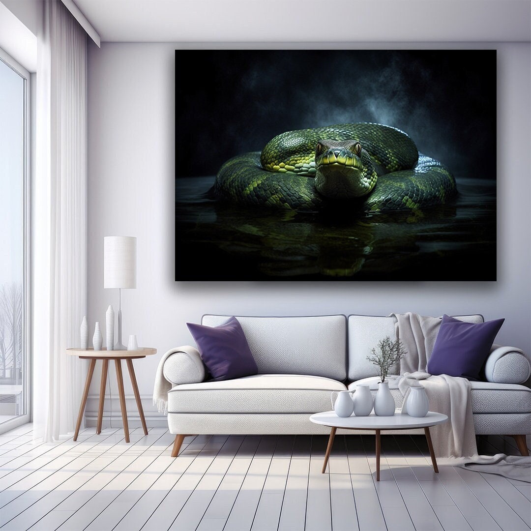 Snake Canvas Print Art, Green Snake Canvas Print Art Ready to Hang Wall ...