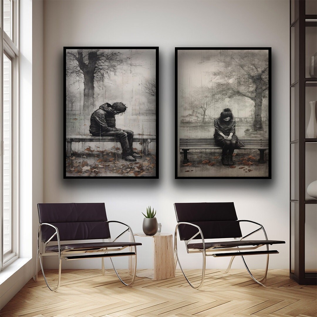 Melancholic Art Print Set – Minimalist Grayscale Canvas Wall Art With ...