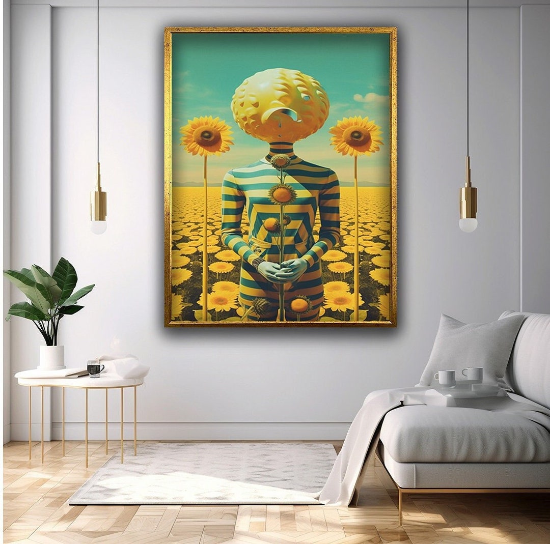 Sunflower Field Canvas Wall Art, Robot in Flowers Canvas Print Wall Art ...