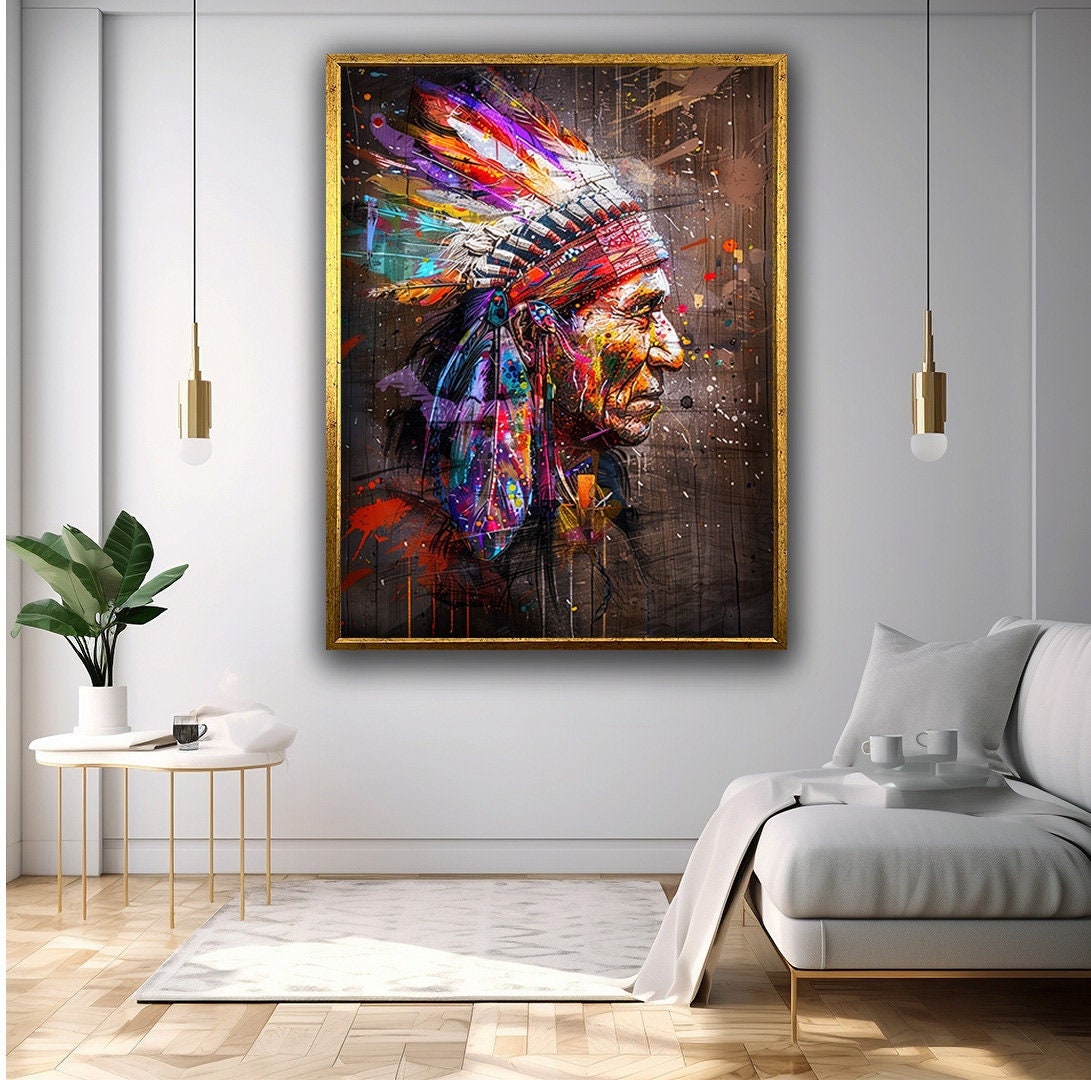 Native American Portrait Leader Art, Native American Chief Wall Art ...