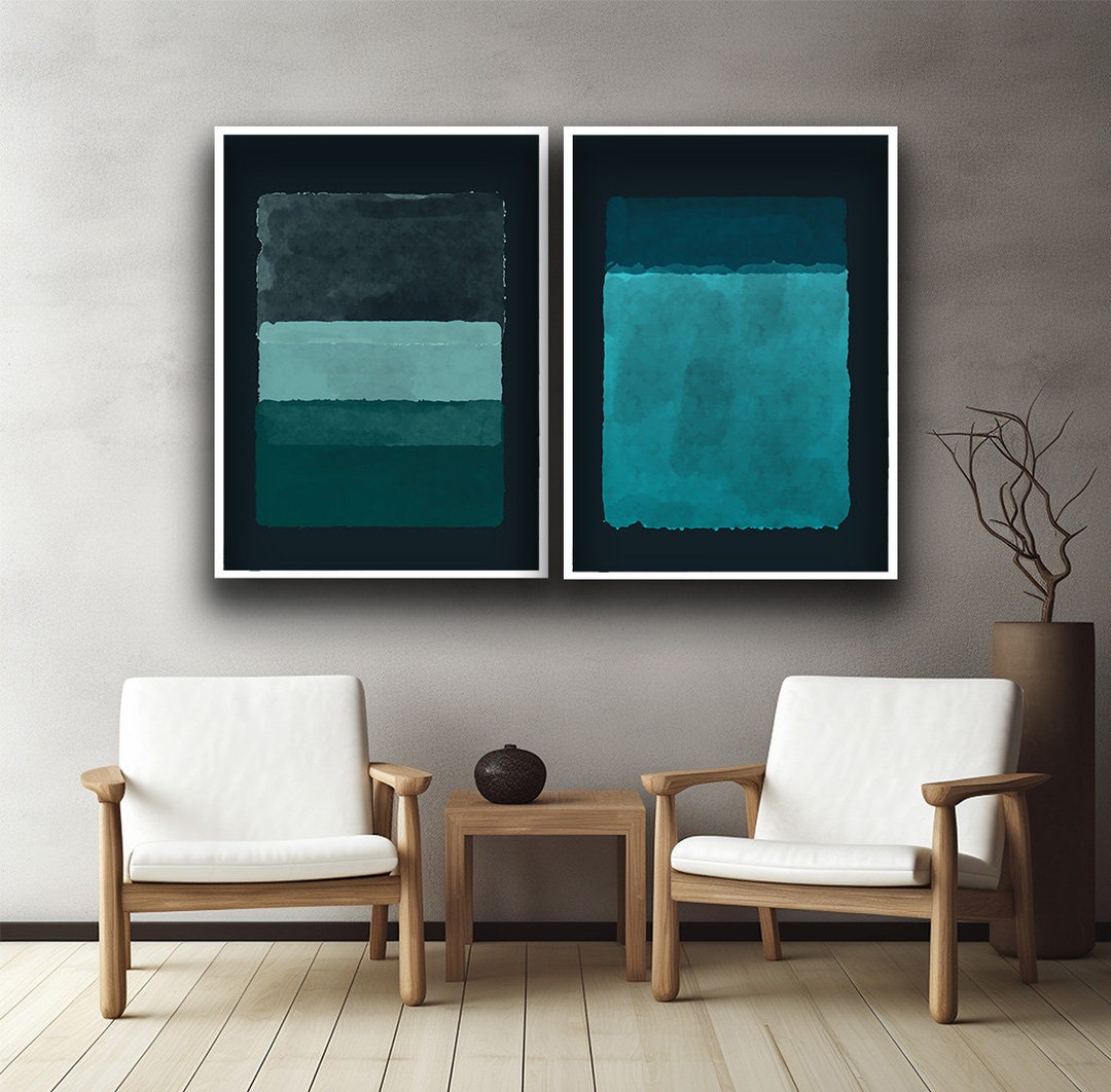 Abstract Teal and Green Color Field Art, Set of 2 Modern Minimalist ...