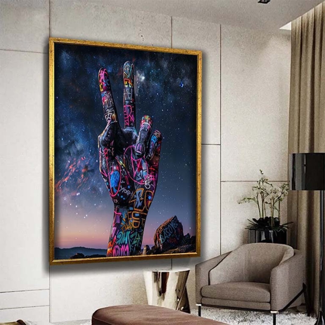 Graffiti Victory Sign Wall Art Decor, Hand Gesture Poster, Graffiti ...