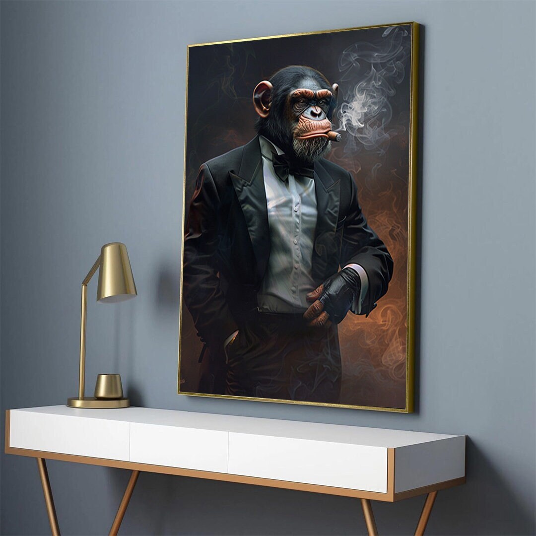 Psycho Monkey Canvas Wall Decor, Cigar Smoking Monkey Modern Wall Decor ...
