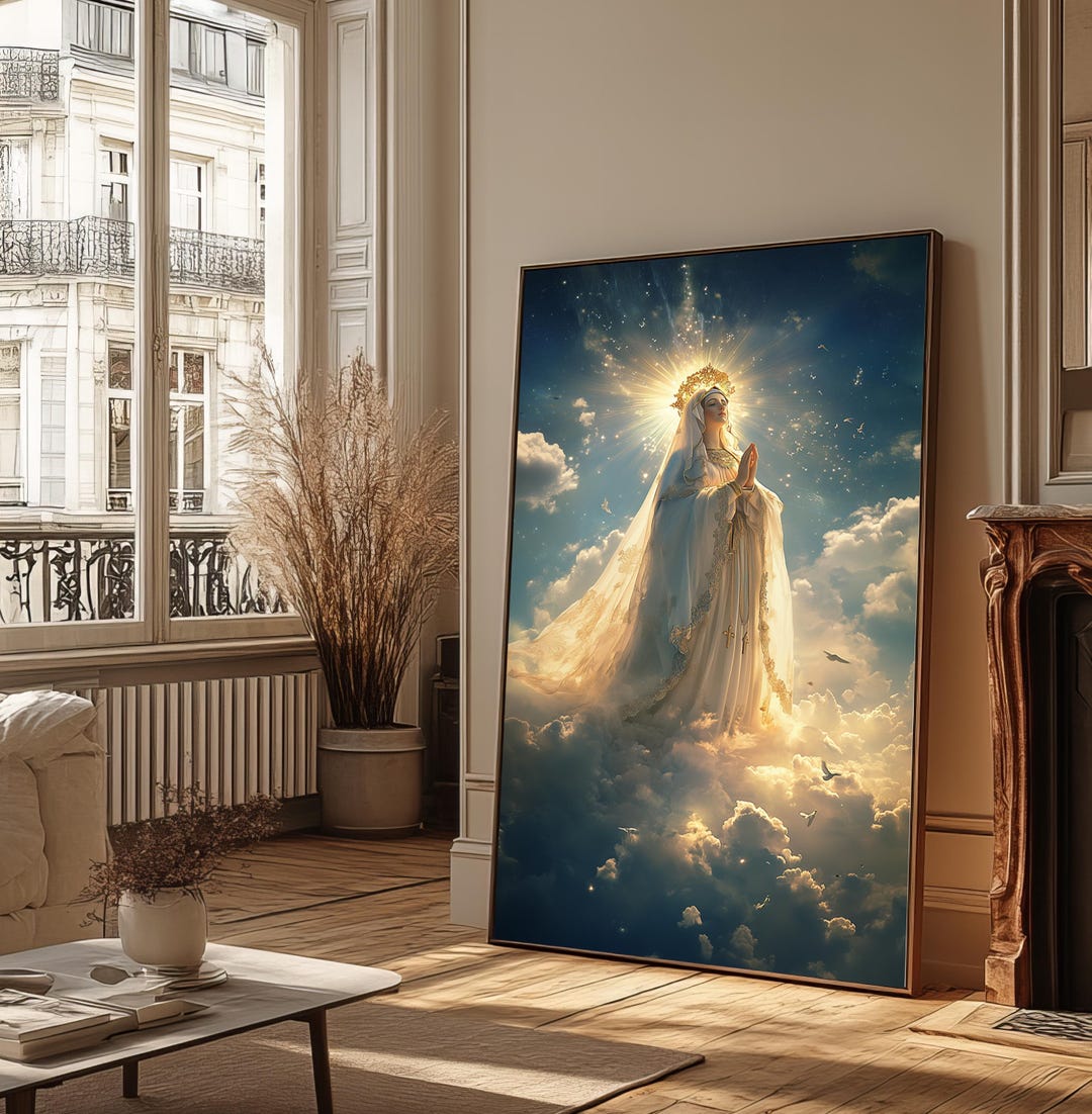 Divine Virgin Mary Canvas Wall Art - Heavenly Glow Religious Decor ...
