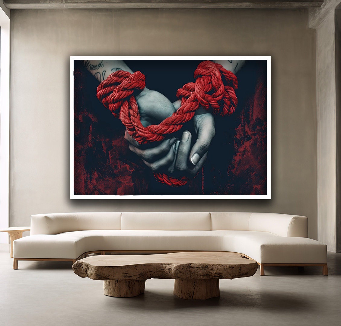 Red Rope Canvas Print Art, Valentine's Day Gift, Tied Woman Canvas ...