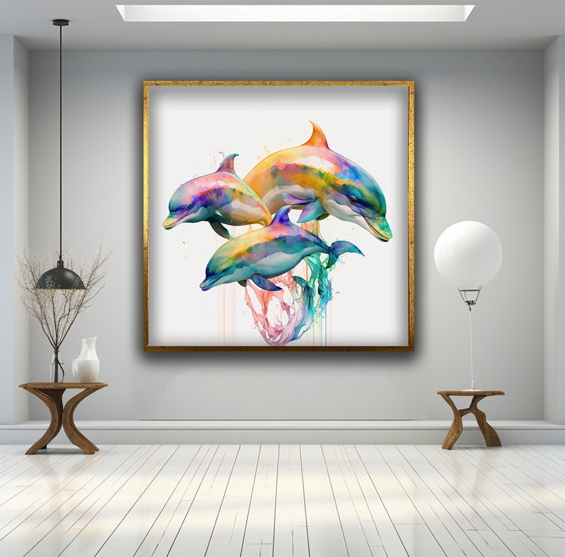 Dolphin Canvas Print Art, Colorful Dolphin Fish Canvas Room Decor ...