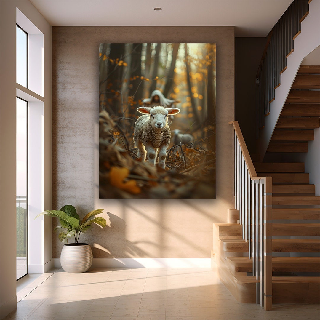 Jesus and Lamb Canvas Print, Christian Home Decor, Jesus Savior Lamb ...