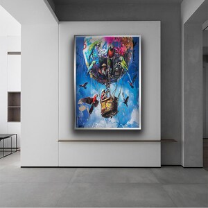 Boy Flying With Balloon Graffiti Abstract Canvas Painting, Graffiti ...