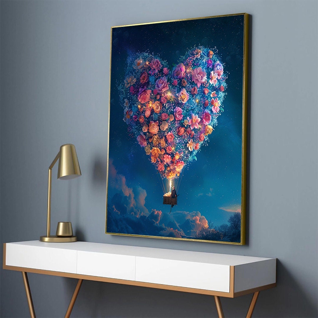 Heart Balloon Canvas Wall Decor, Man in Balloon Canvas Print Art ...