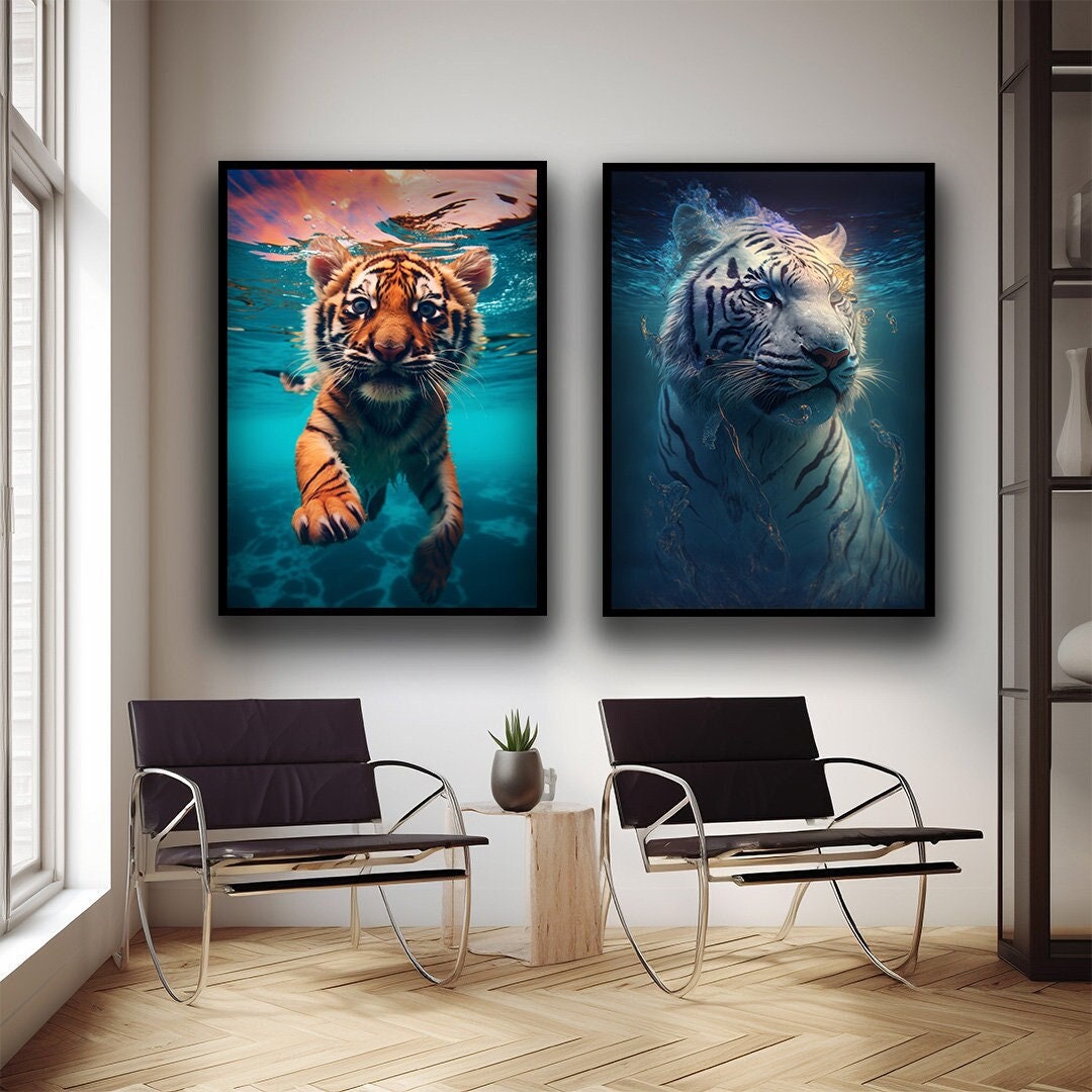 Tiger and Cub Canvas Print Art, Tiger in the Water Canvas Print Art ...