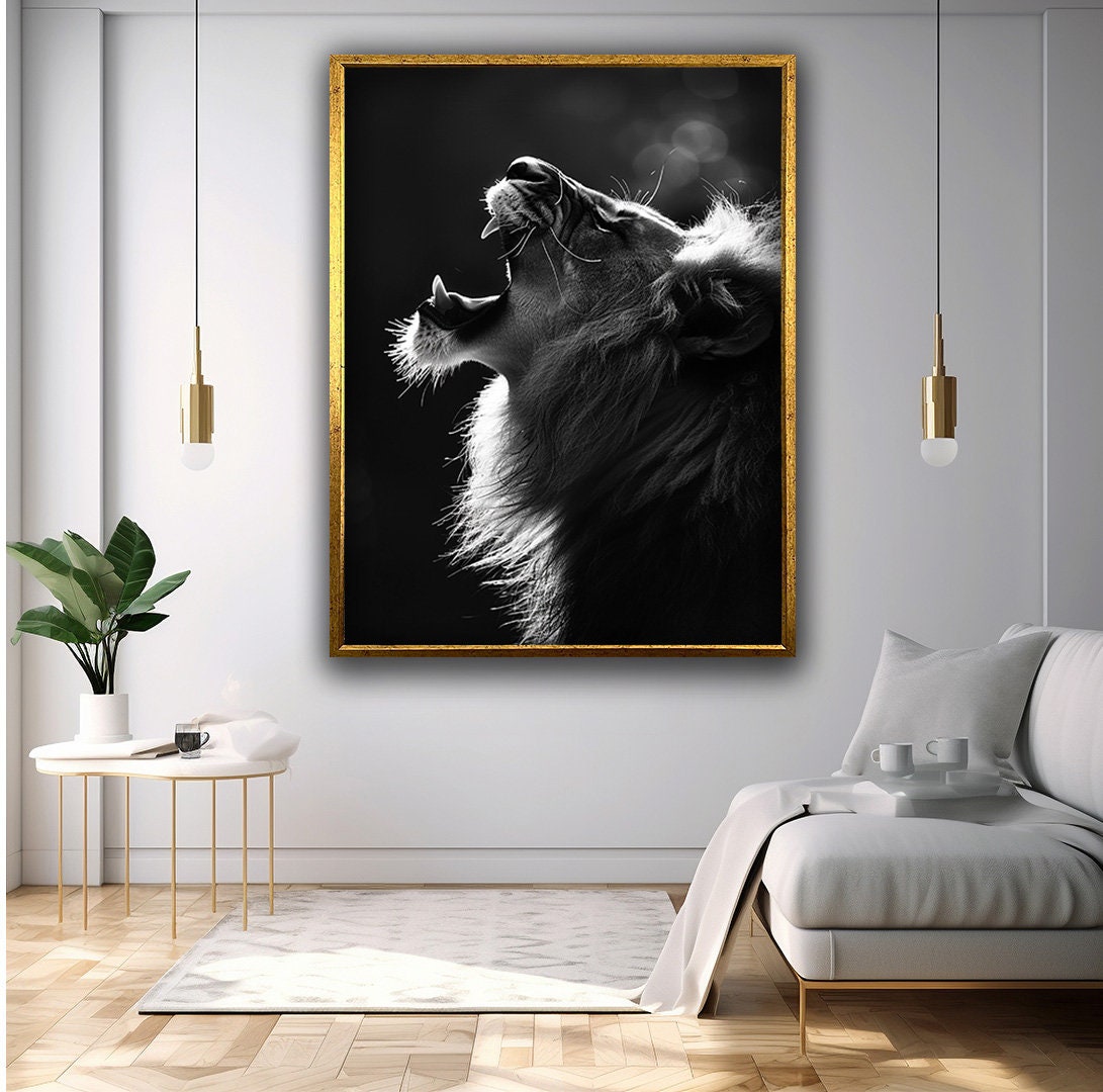 Maned Lion Canvas Painting, Lion Canvas Painting Modern Wall Decoration ...