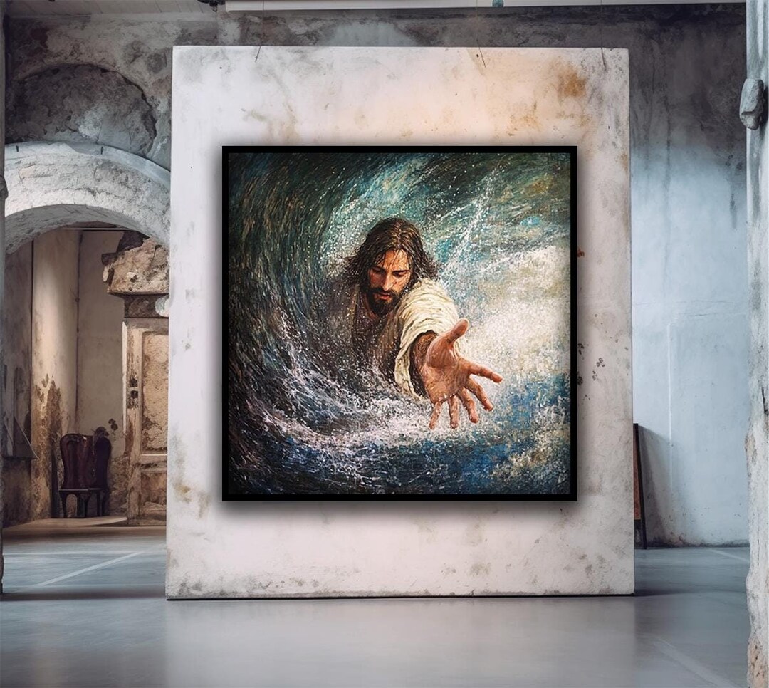 Jesus Reaching Out Canvas Art, Powerful Christian Rescue Scene, Hand of ...
