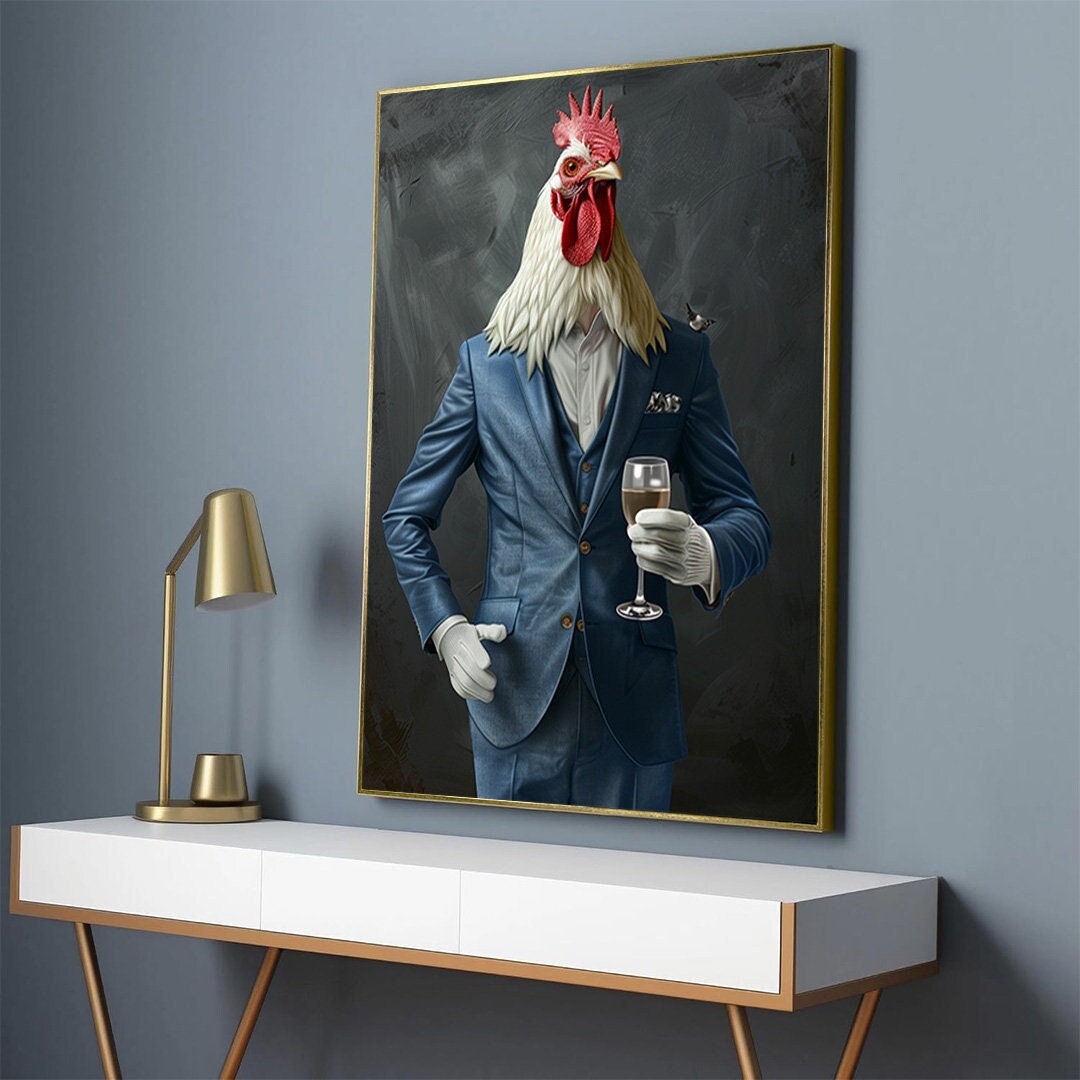 Anthropomorphic Chicken Wall Art, Chicken in Suit Canvas Print ...