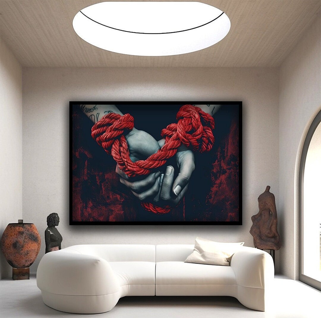 Red Rope Canvas Print Art, Valentine's Day Gift, Tied Woman Canvas ...