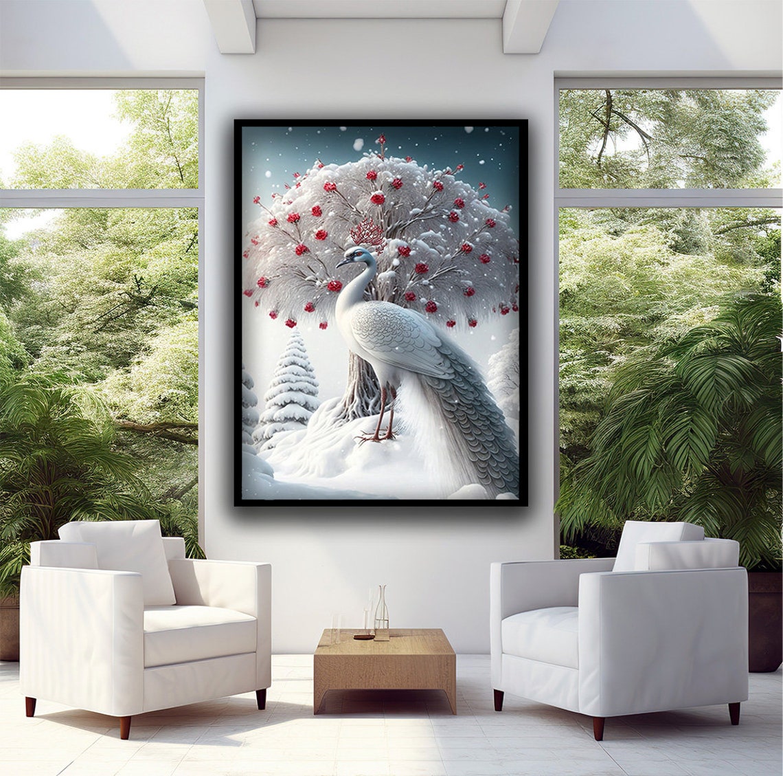 White Peacock Canvas Home Decor, Surreal Peacock Canvas Print Ready to ...