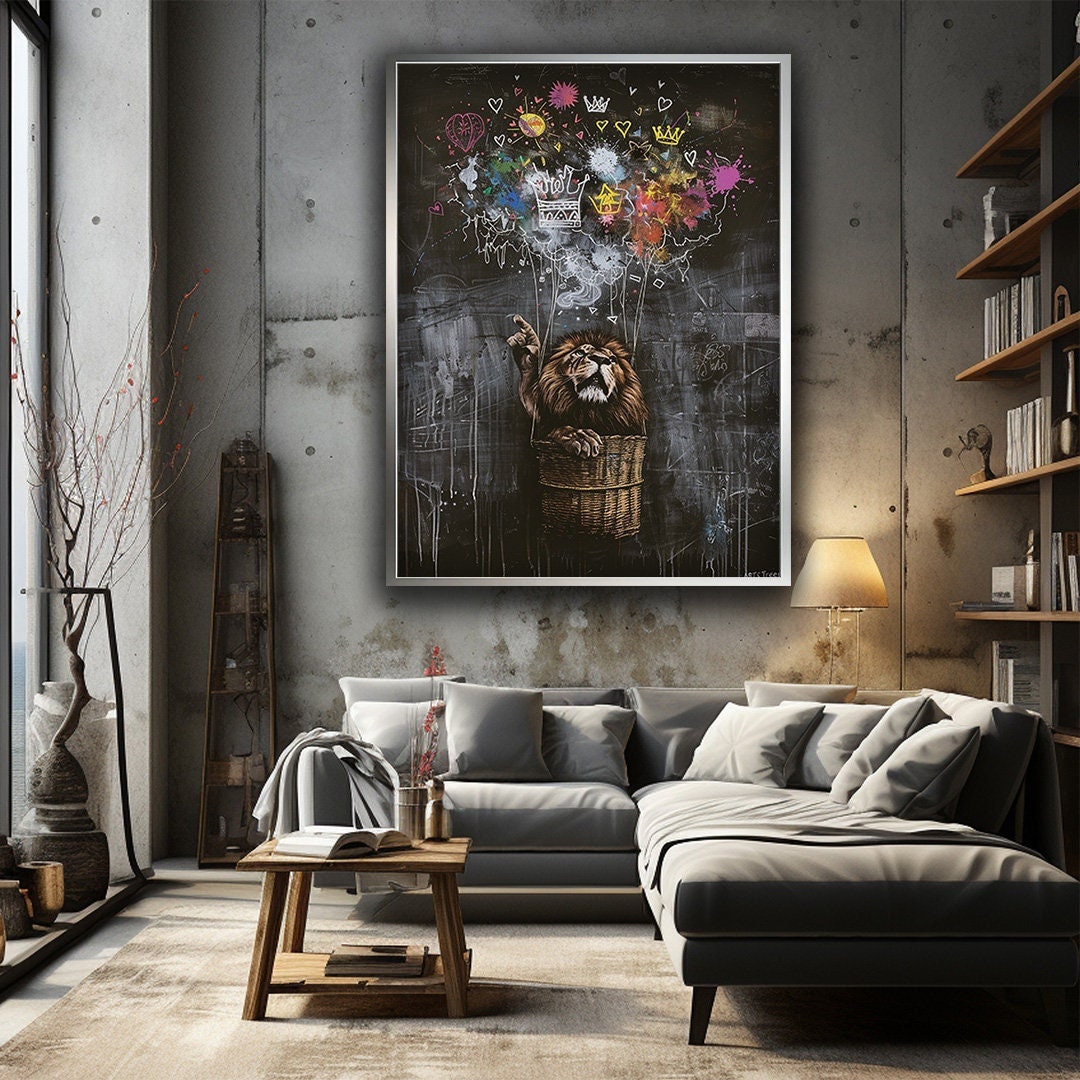 Banksy Lion Canvas Print Art, Banksy Kids Wall Decor, Graffiti Wall Art ...