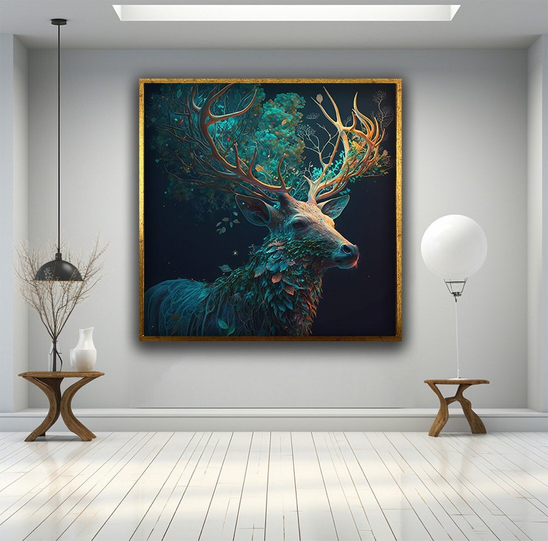 Deer Canvas Print Art, Deer With Vines Canvas Print Art Ready to Hang ...