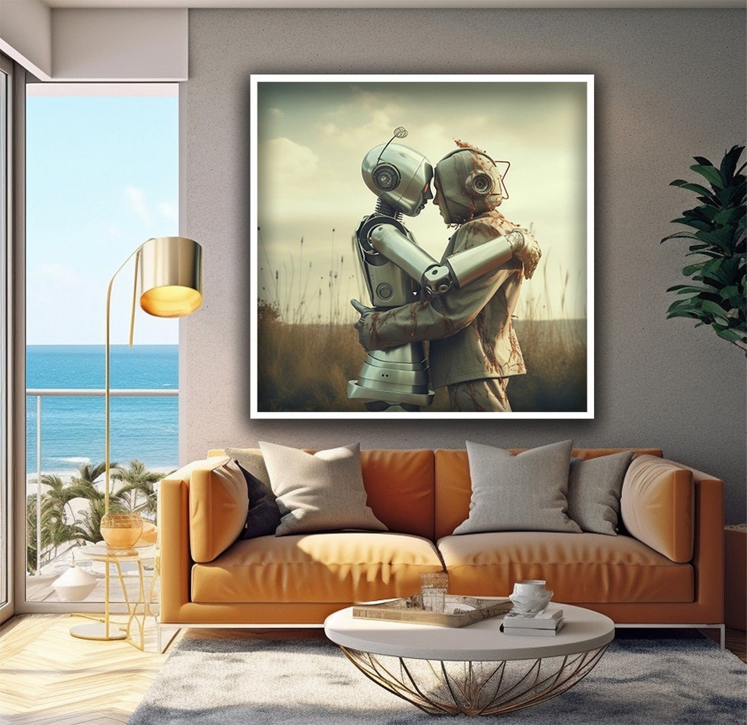 Robots in Love Canvas Print, Robot Couple Canvas Print Art, Valentine's ...