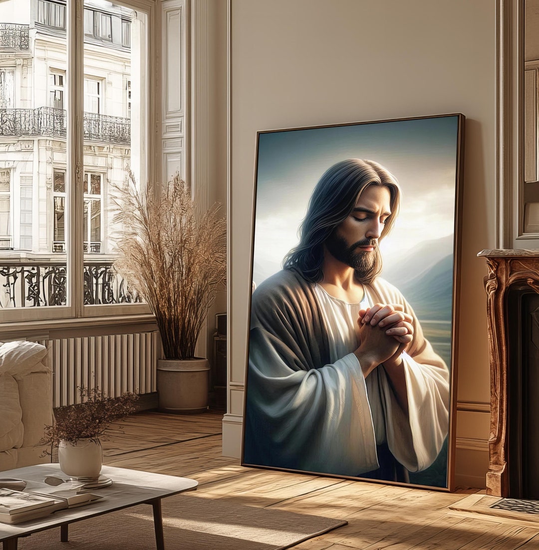 Praying Jesus Canvas Print, Religious Wall Art, Christian Home Decor ...