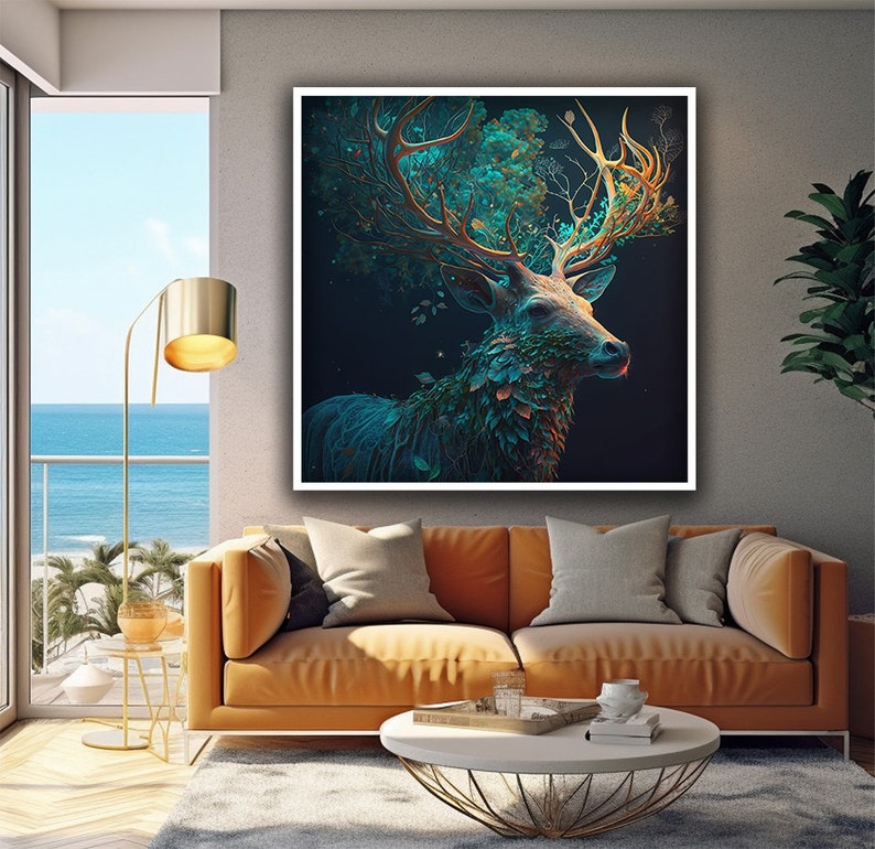 Deer Canvas Print Art, Deer With Vines Canvas Print Art Ready to Hang ...