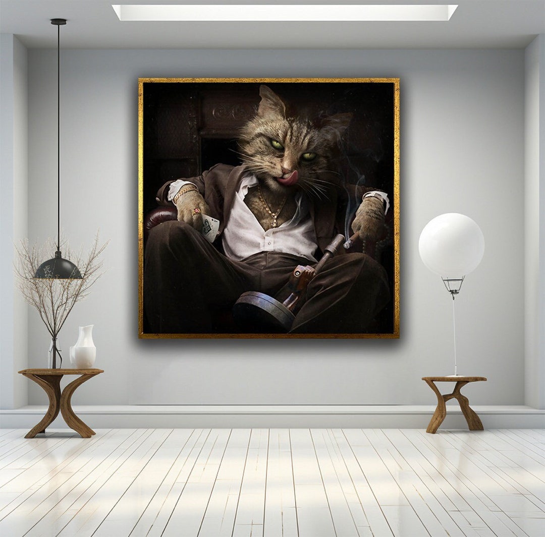 Cat Art Canvas Print,psycho Cat Art,boss Cat Canvas Print Gift Home ...